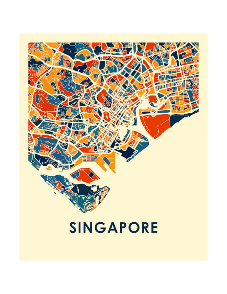 Singapore Map Print Full Color Map Poster - Etsy