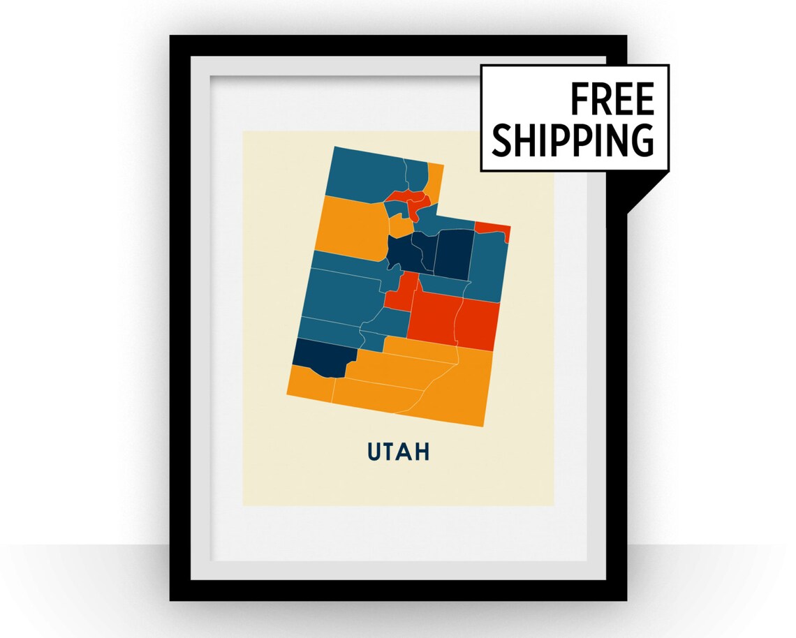 Utah Map Print Full Color Map Poster - Etsy