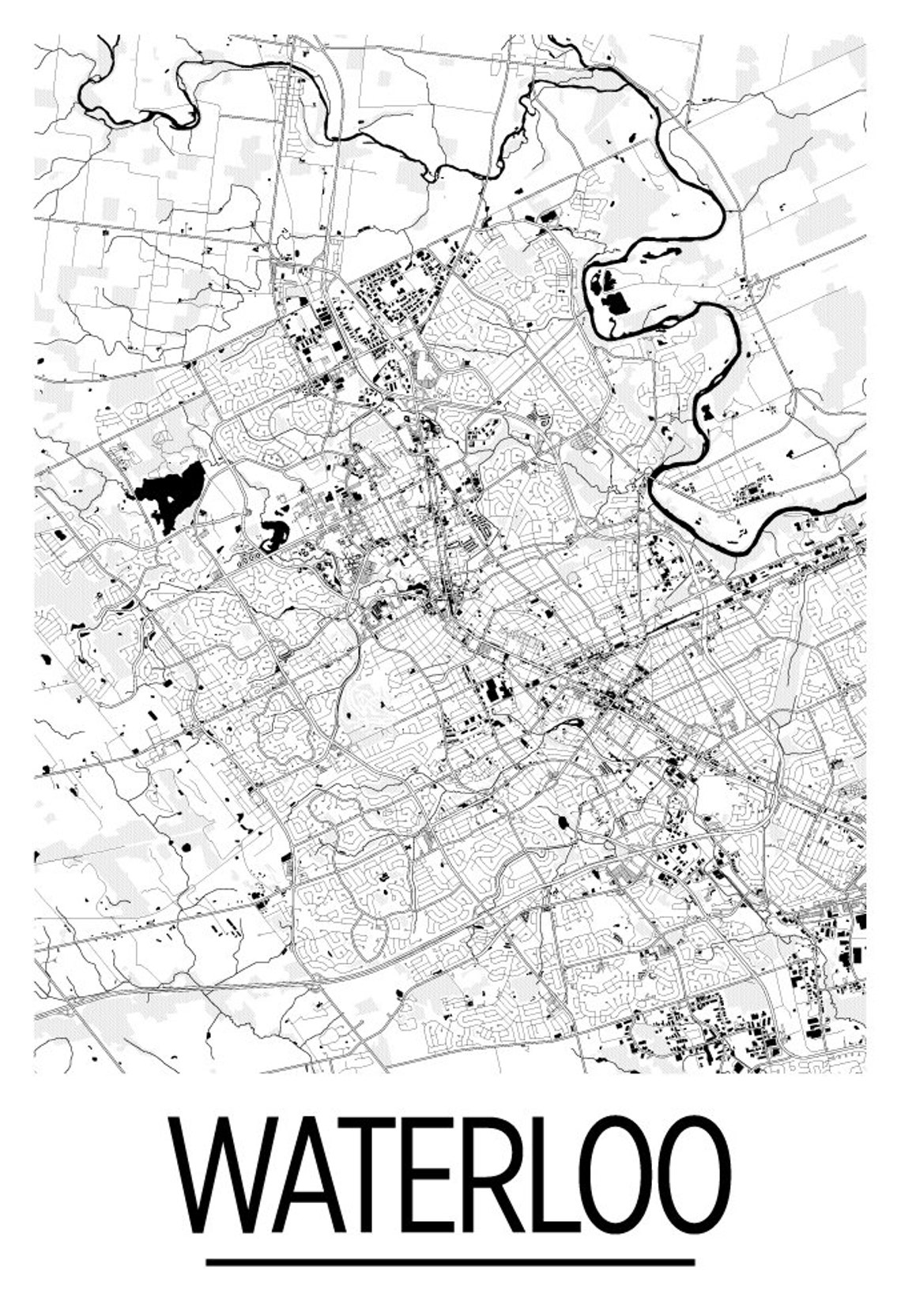 Waterloo Ontario Map Poster Ontario Map Print Art Deco - Etsy