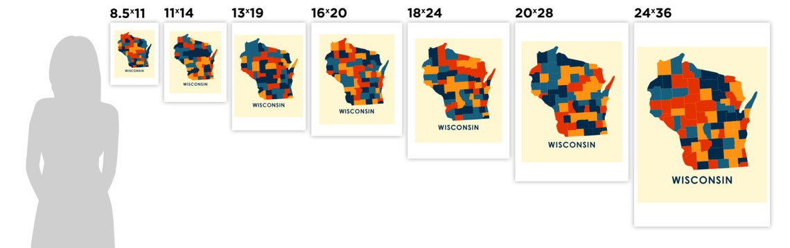 Wisconsin Map Print Full Color Map Poster - Etsy