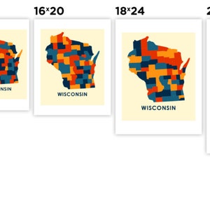 Wisconsin Map Print - Full Color Map Poster - Etsy