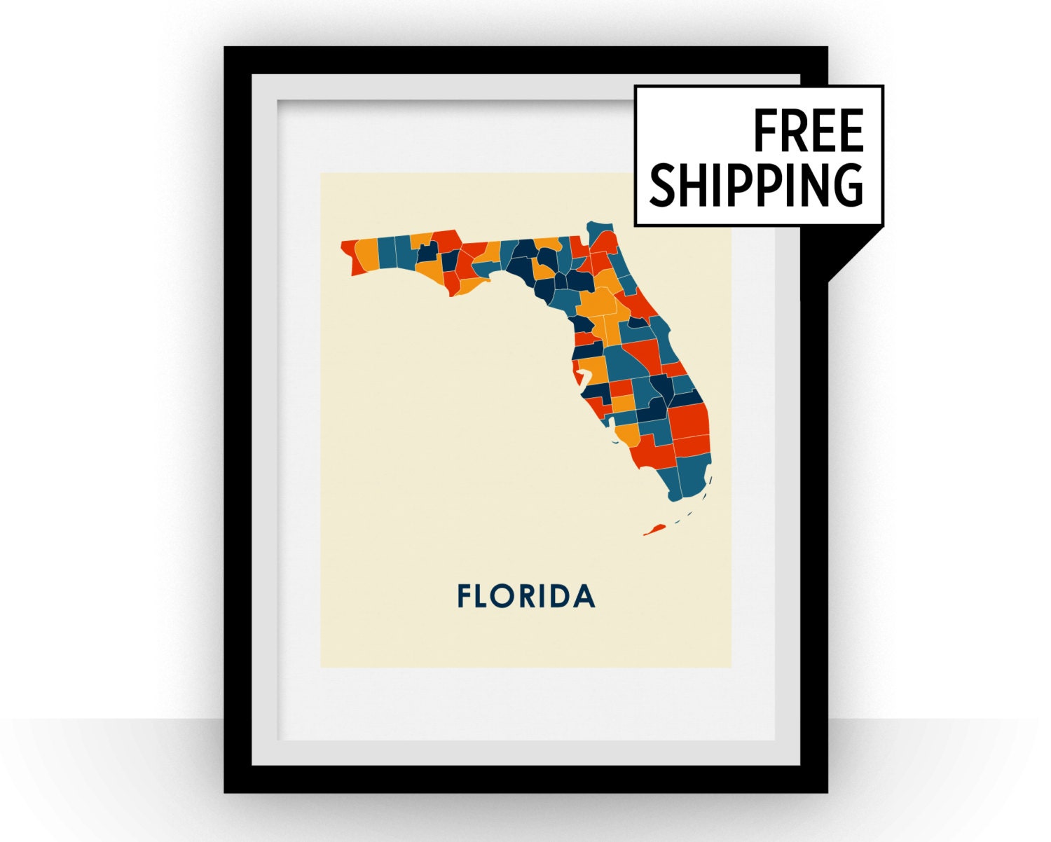 Florida Map Print Full Color Map Poster - Etsy