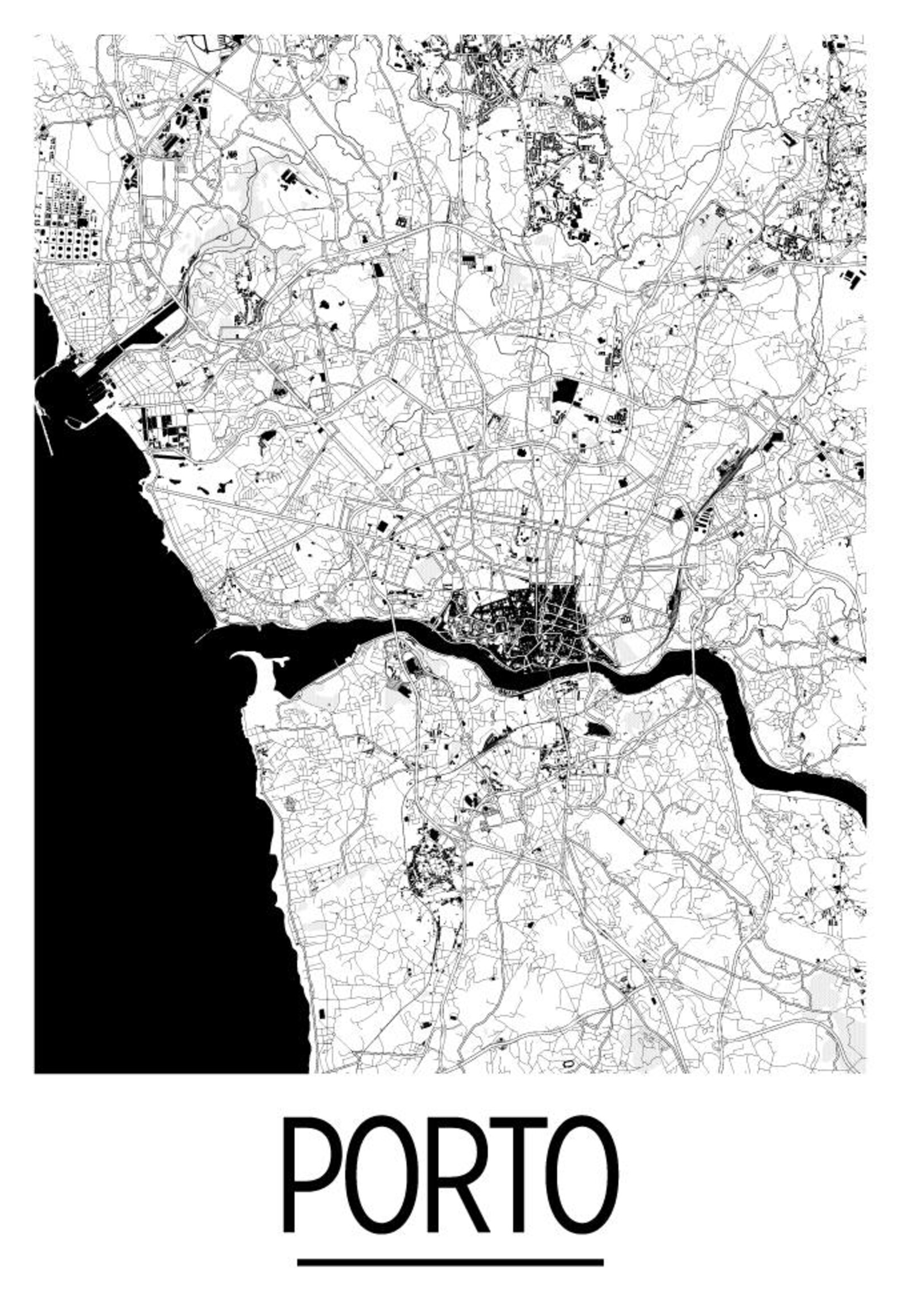 Porto Map Poster Portugal Map Print Art Deco Series | Etsy