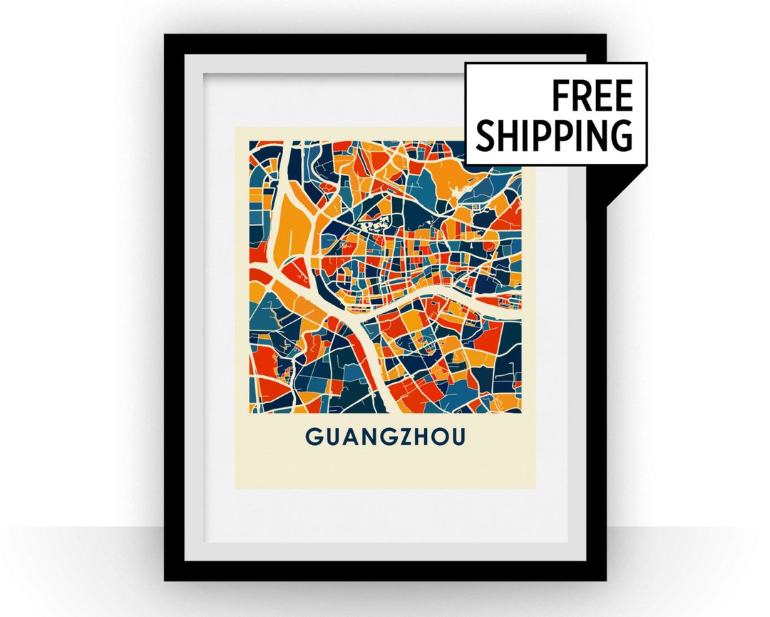 Guangzhou Map Print - Full Color Map Poster - Etsy