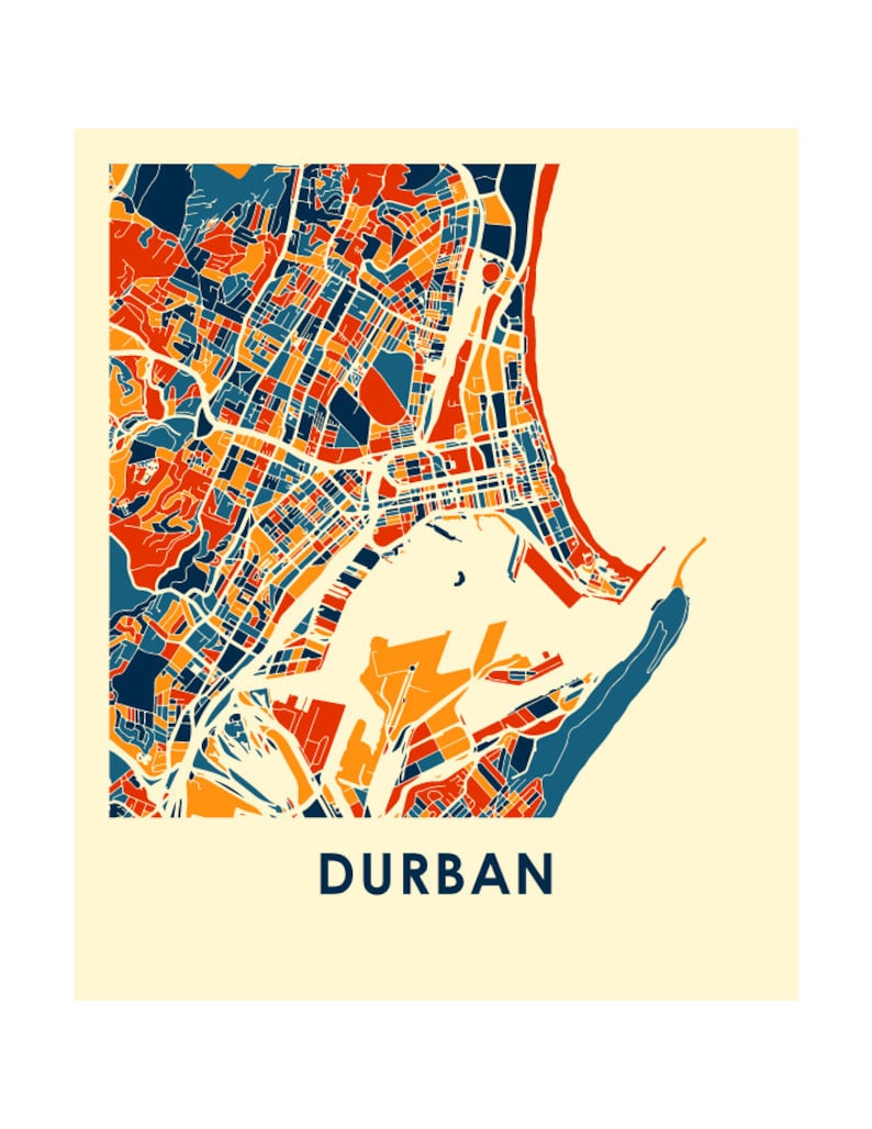 Durban Map Print Full Color Map Poster | Etsy