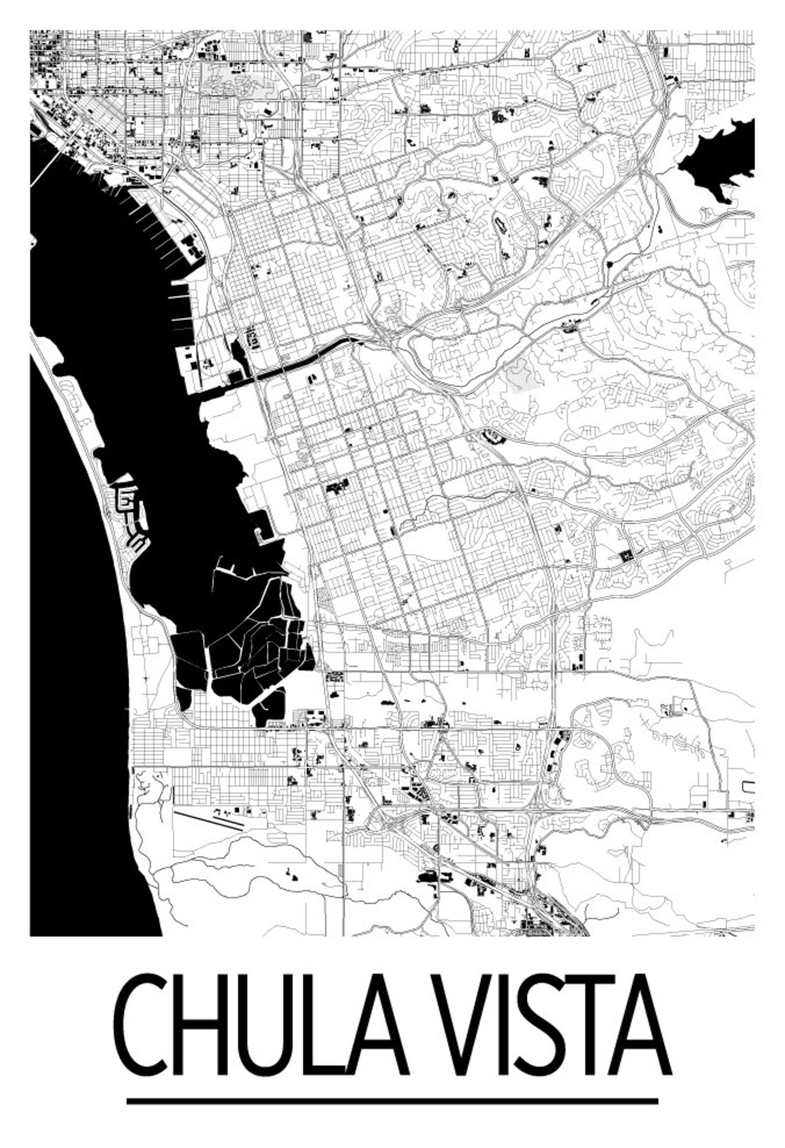Chula Vista Map Poster Usa Map Print Art Deco Series | Etsy