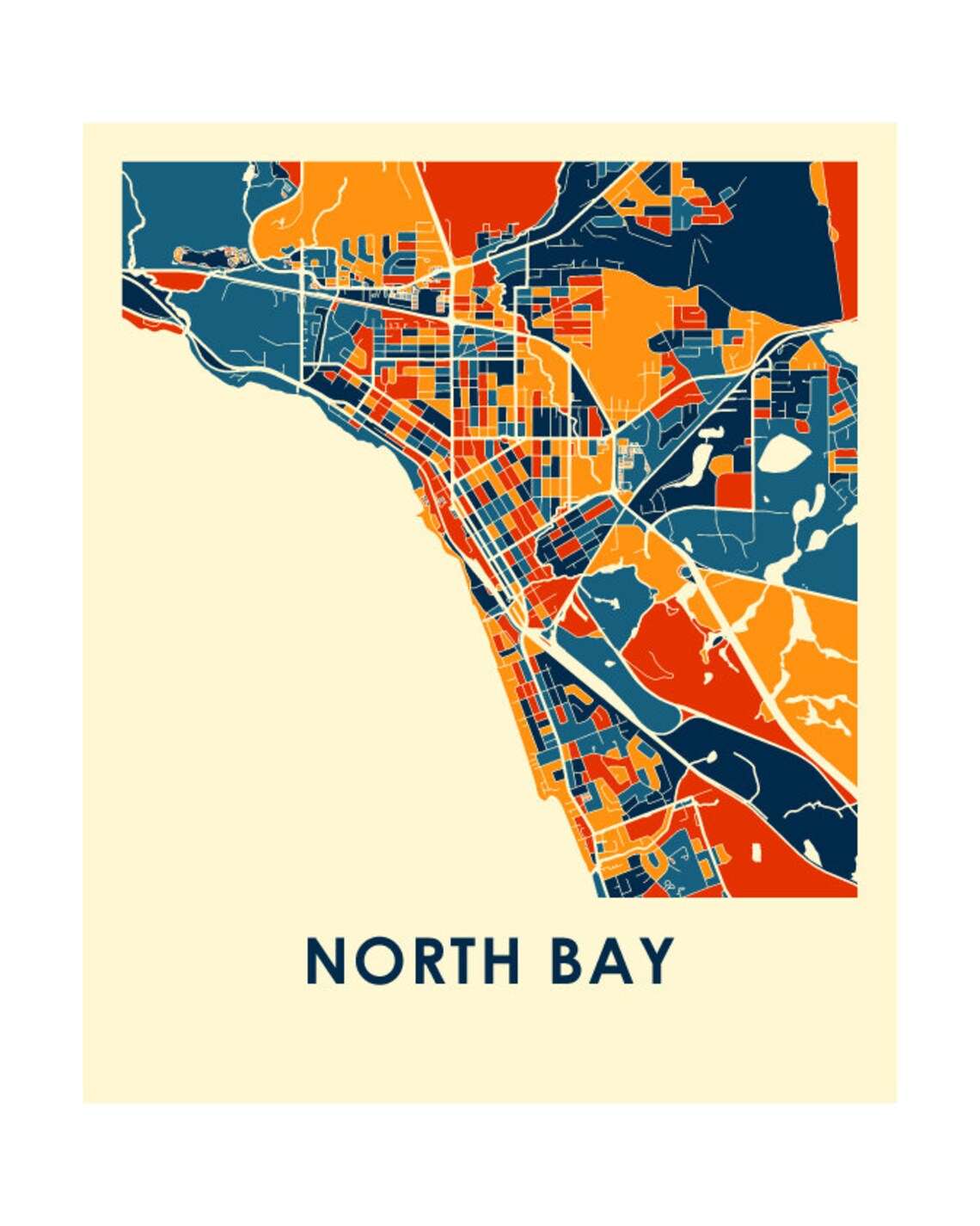 North Bay Ontario Map Print - Full Color Map Poster - Etsy