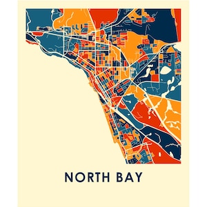 North Bay Ontario Map Print - Full Color Map Poster - Etsy
