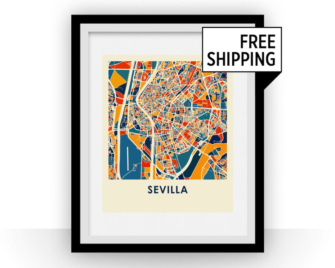 Sevilla Map Print - Full Color Map Poster - Etsy