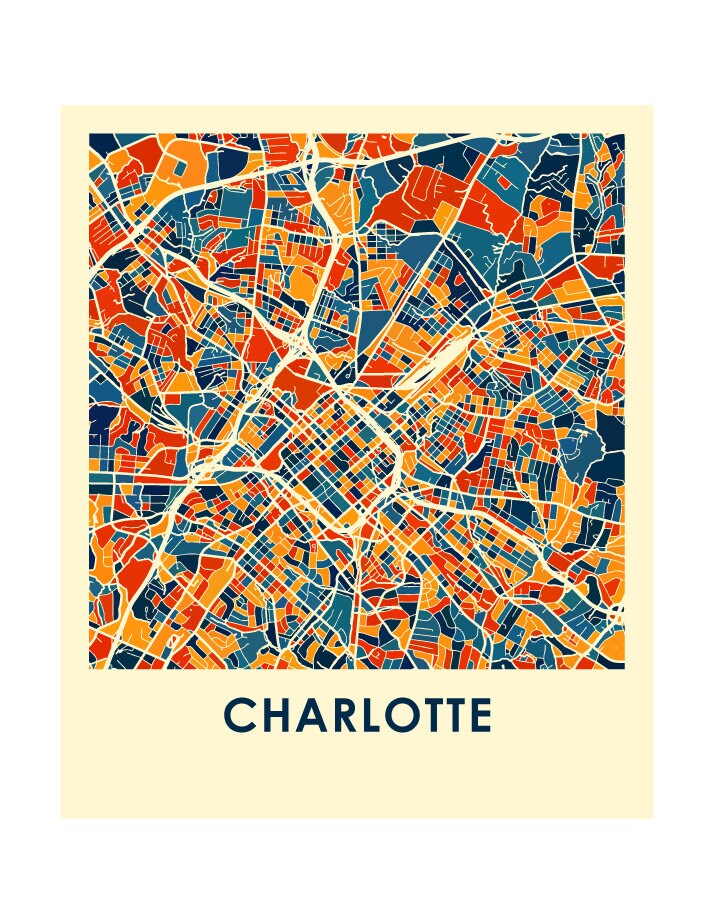 Charlotte Map Print Full Color Map Poster - Etsy