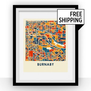 Burnaby British Columbia Map Print - Full Color Map Poster - Etsy
