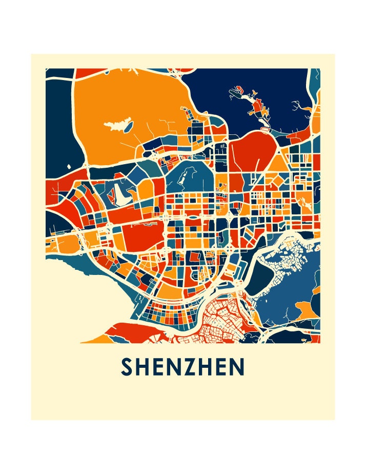 Shenzhen Map Print Full Color Map Poster | Etsy