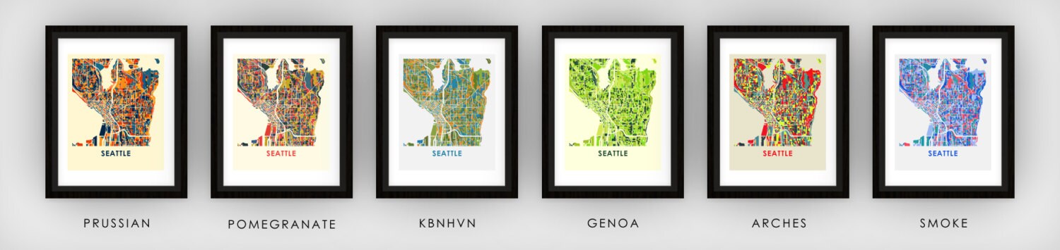 Seattle Map Print Full Color Map Poster | Etsy