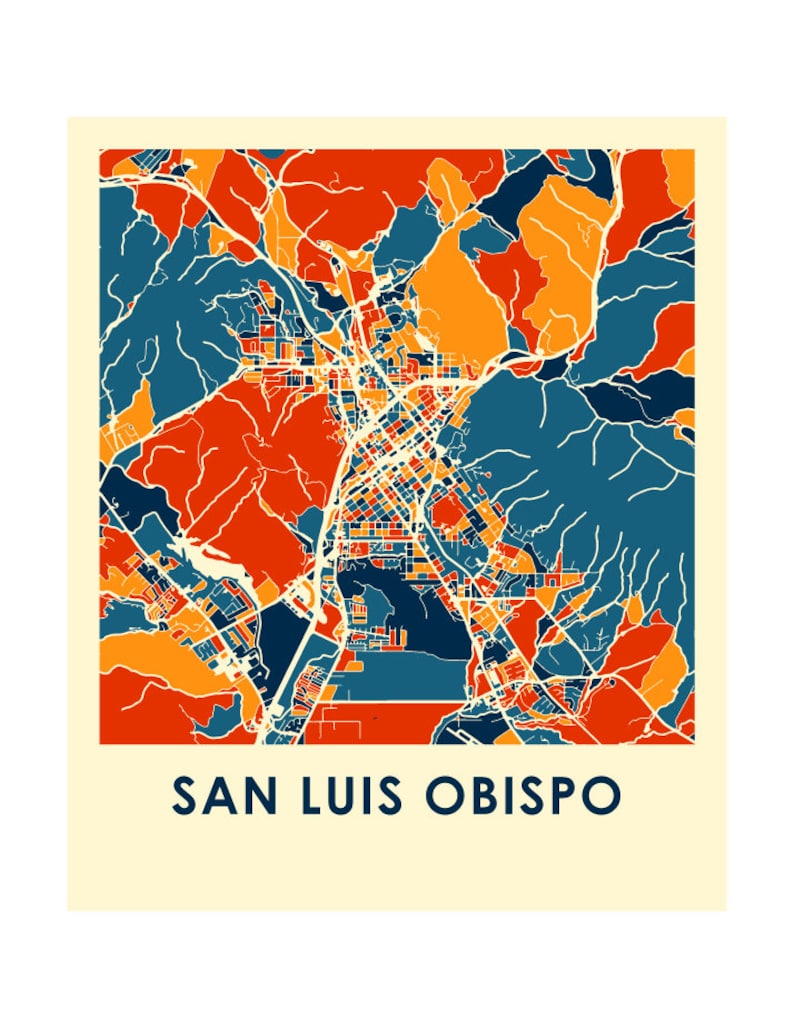 San Luis Obispo Map Print Full Color Map Poster - Etsy