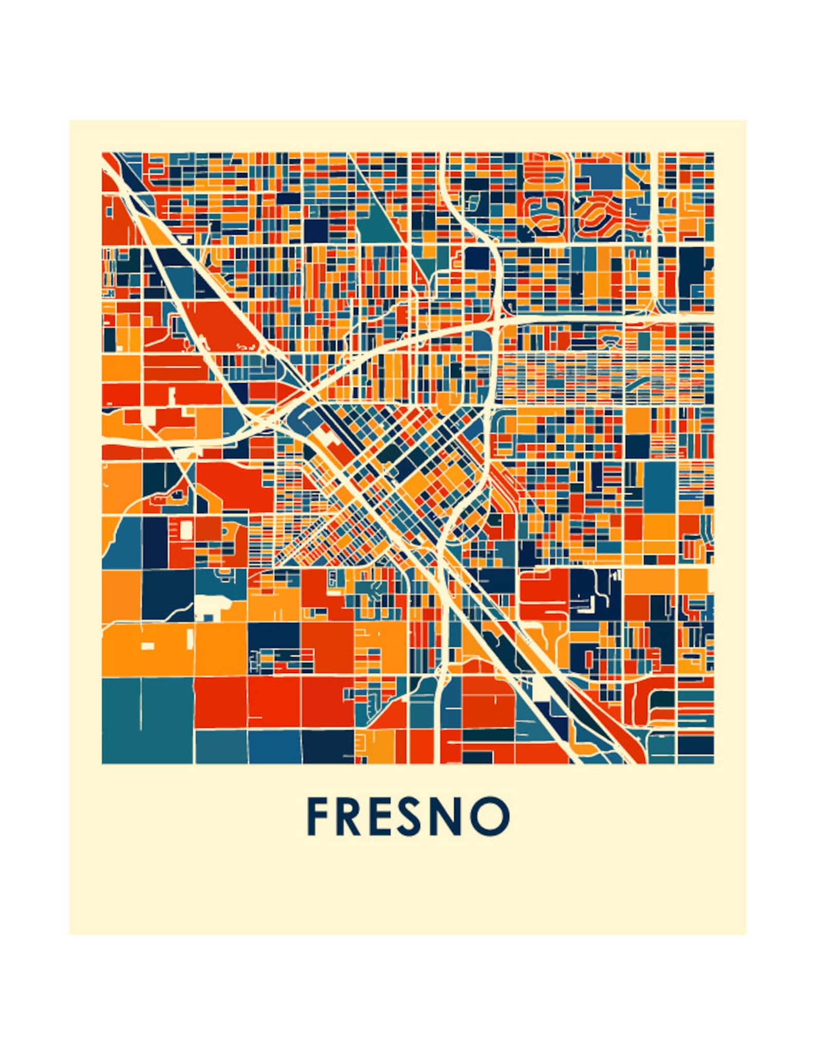 Fresno Map Print Full Color Map Poster | Etsy