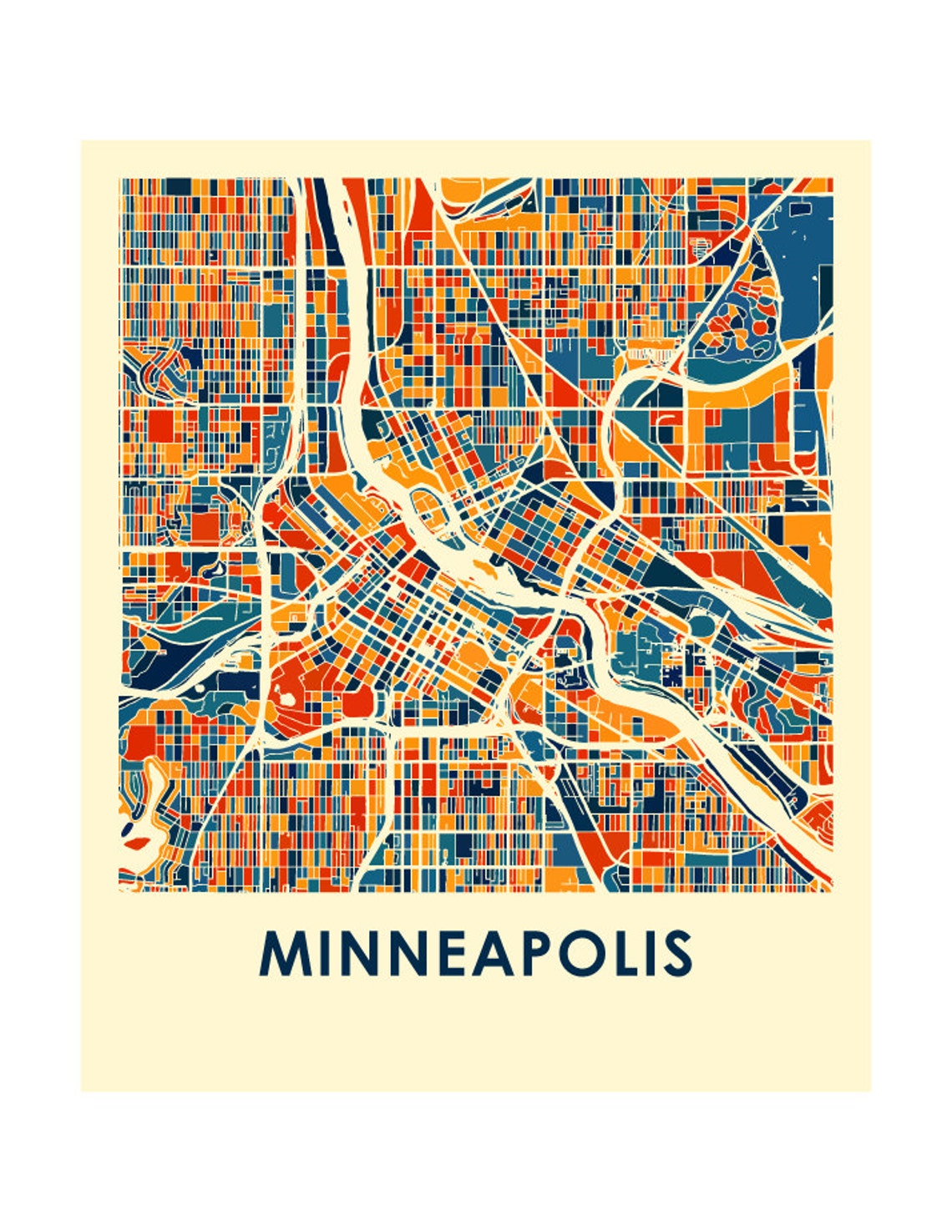Minneapolis Map Print Full Color Map Poster | Etsy