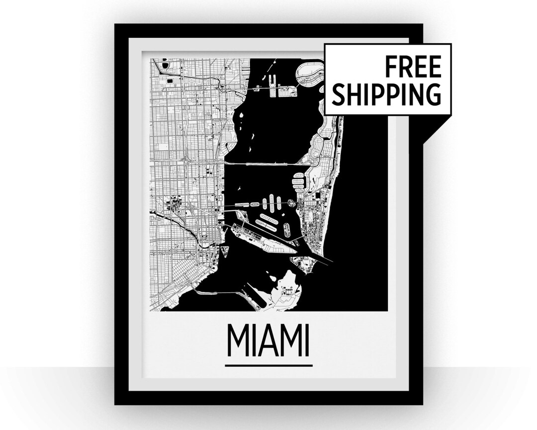 Miami Map Poster - Usa Map Print - Art Deco Series - Etsy