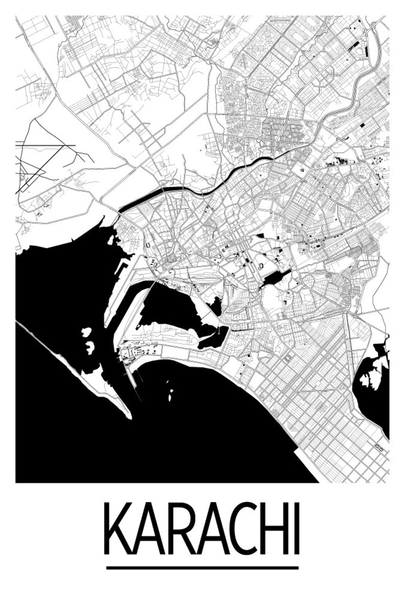 Karachi Map Poster Pakistan Map Print Art Deco Series - Etsy