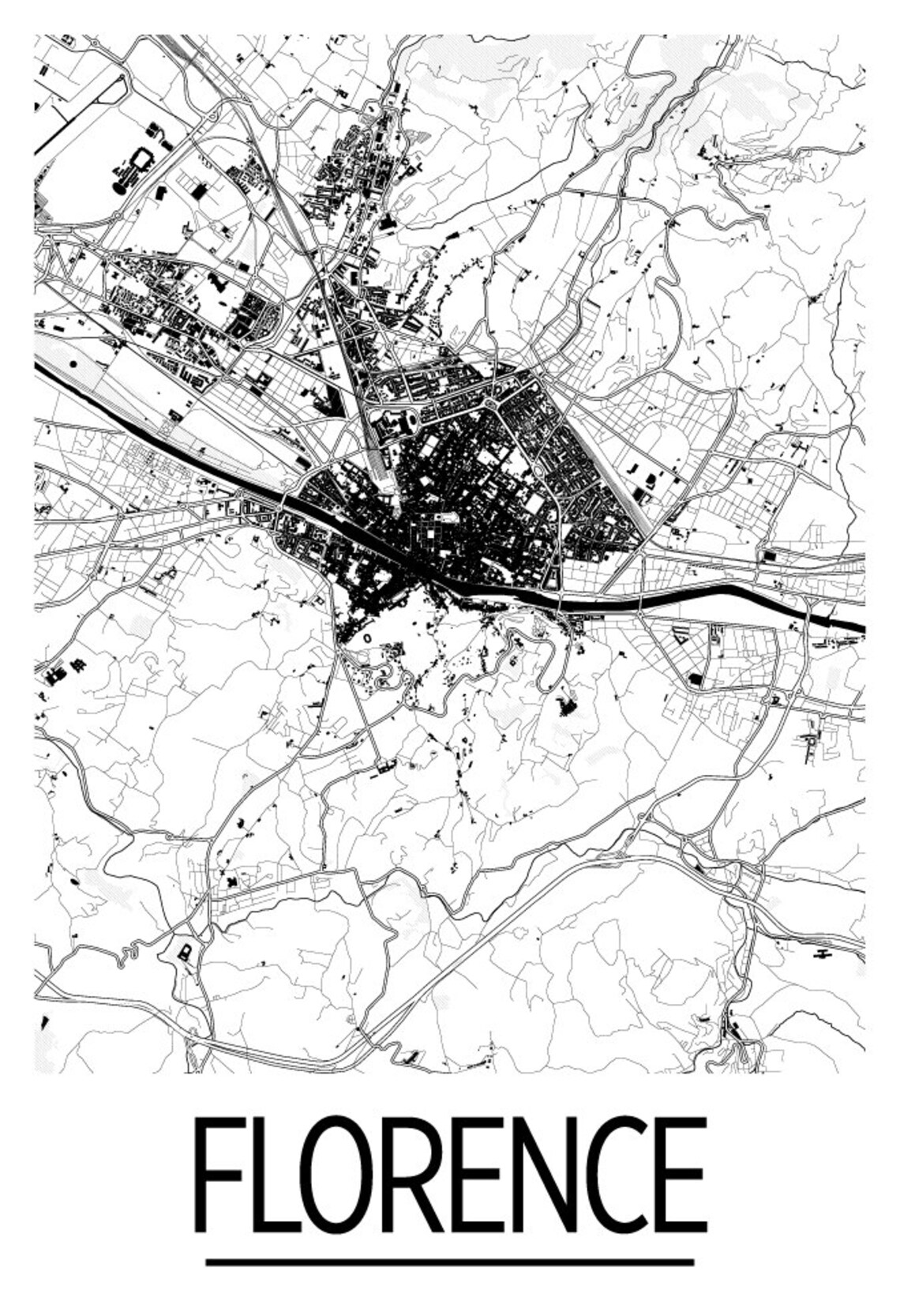 Florence Map Poster - Italy Map Print - Art Deco Series - Etsy