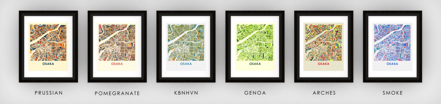 Osaka Map Print - Full Color Map Poster - Etsy