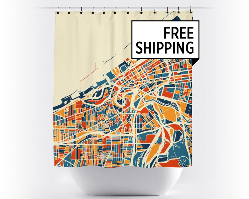 Cleveland Map Shower Curtain - Usa Shower Curtain - Chroma Series - Etsy