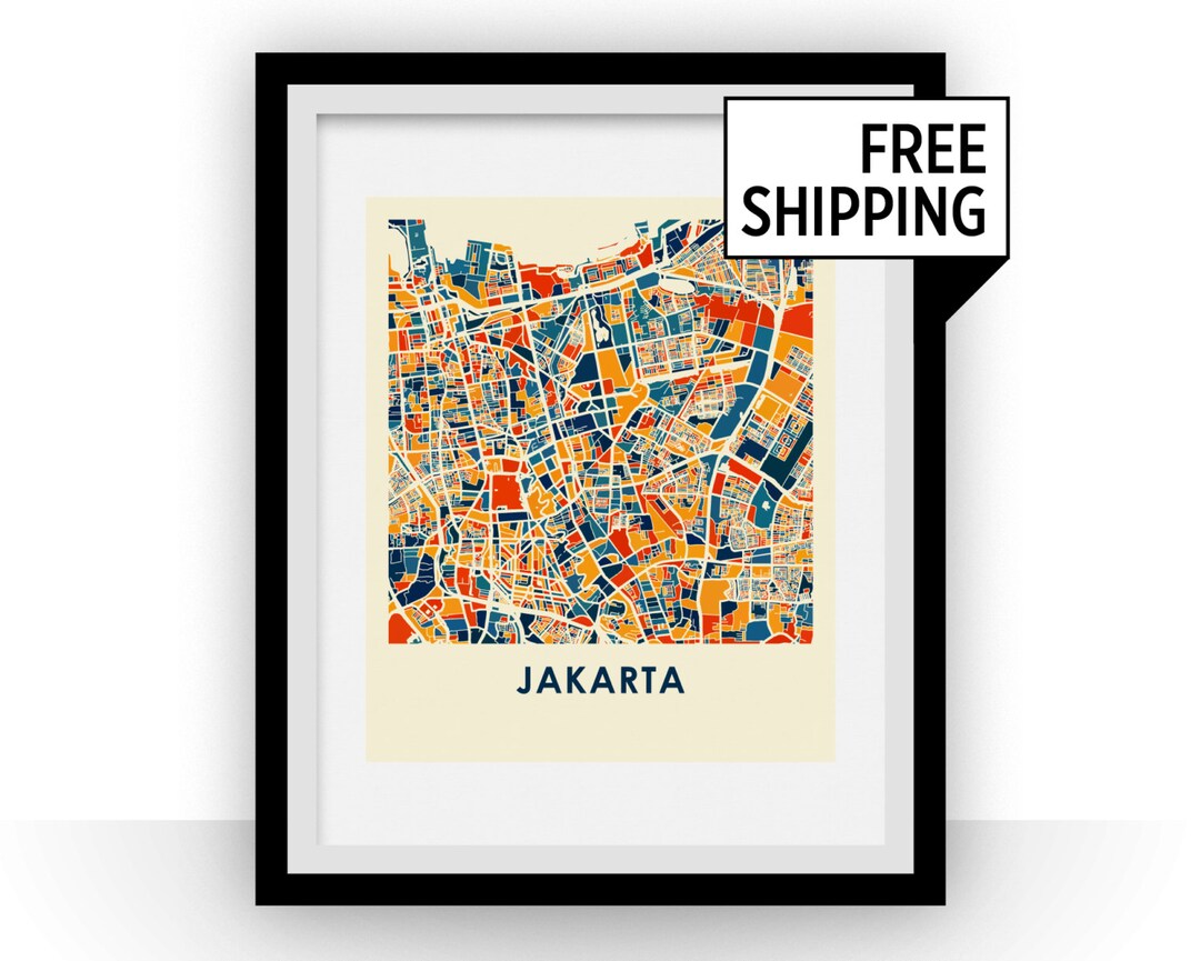 Jakarta Map Print - Full Color Map Poster - Etsy