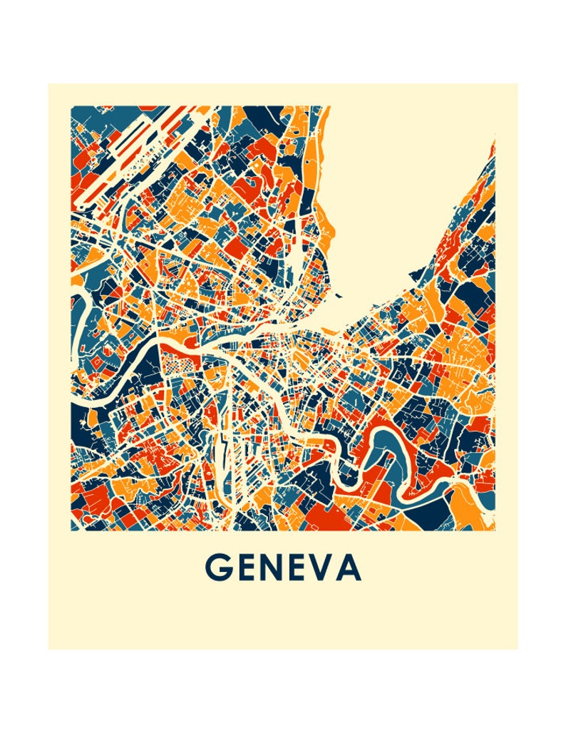 Geneva Map Print Full Color Map Poster | Etsy