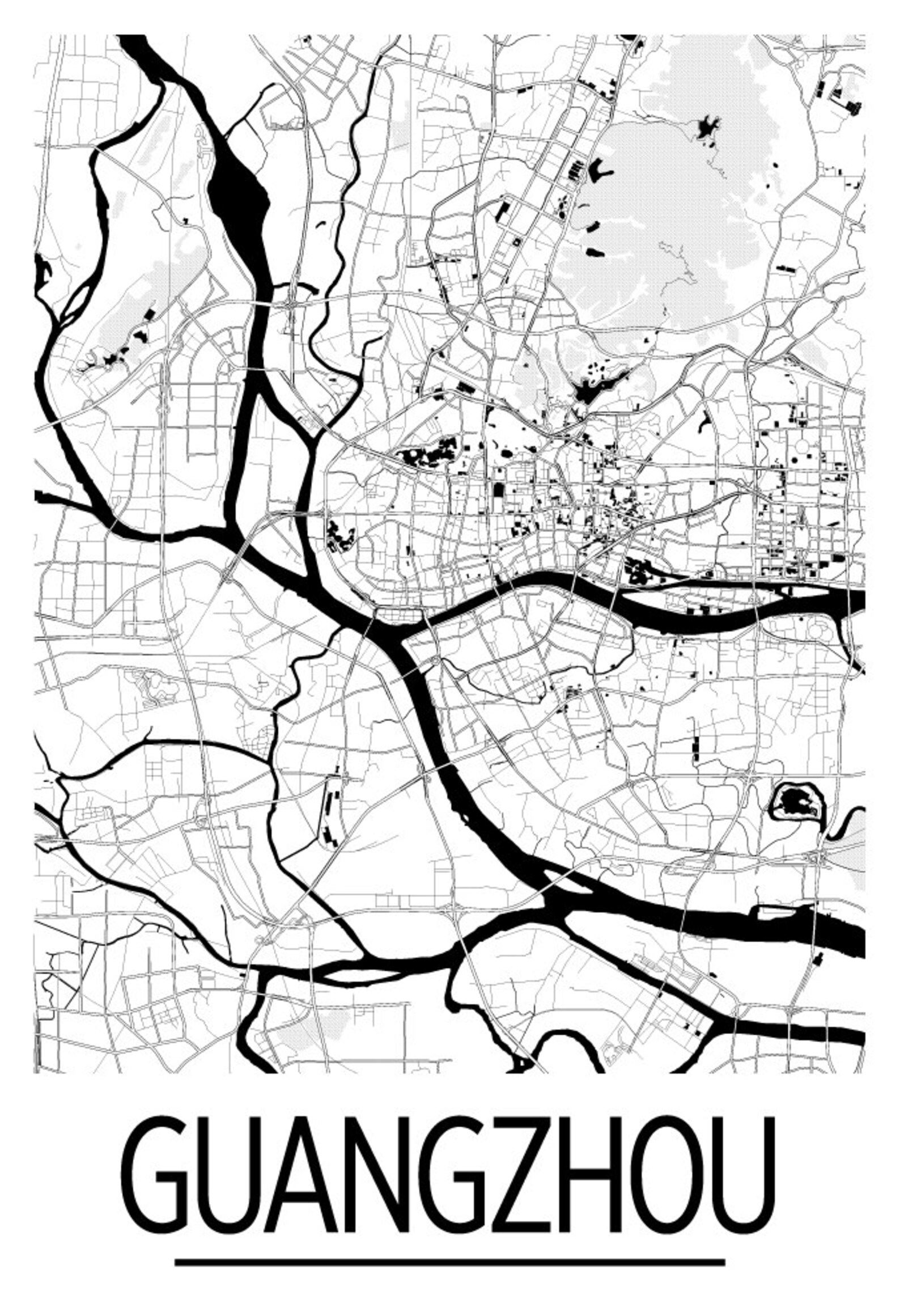 Guangzhou Map Poster China Map Print Art Deco Series | Etsy