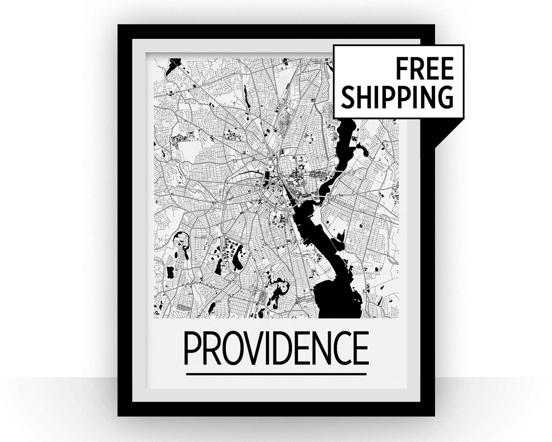 Providence RI Map Poster - Rhode Island Map Print - Art Deco Series - Etsy