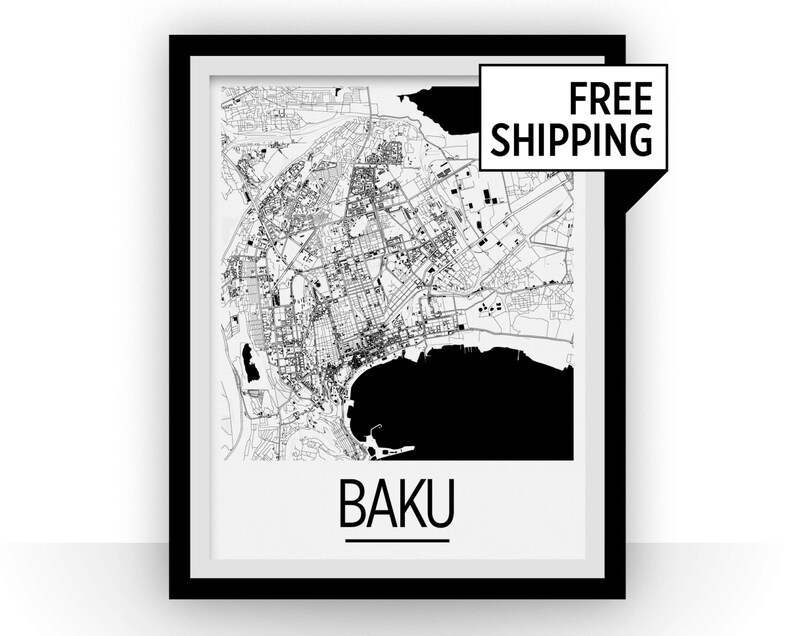 Baku Map Poster Azerbaijan Map Print Art Deco Series | Etsy