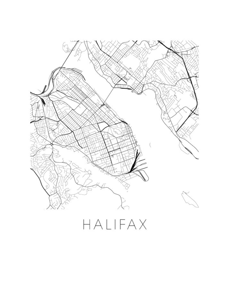 Halifax Map Black and White Print Nova Scotia Black and - Etsy