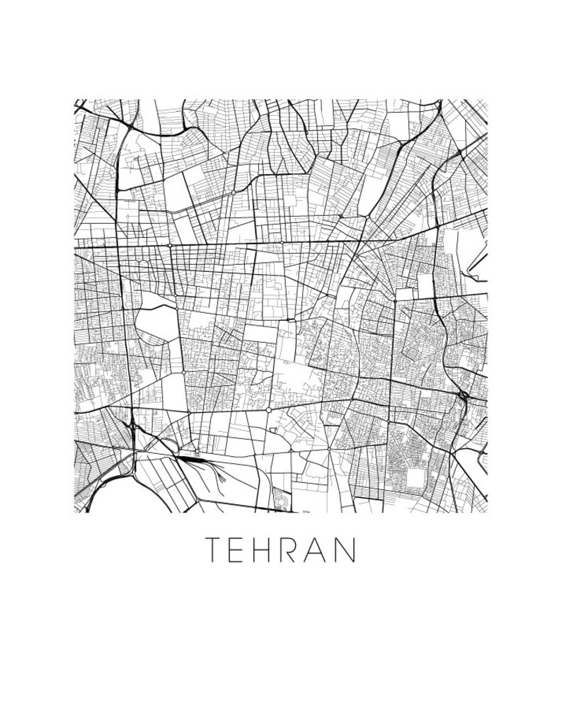 Tehran Map Black and White Print Black and White Map Print | Etsy