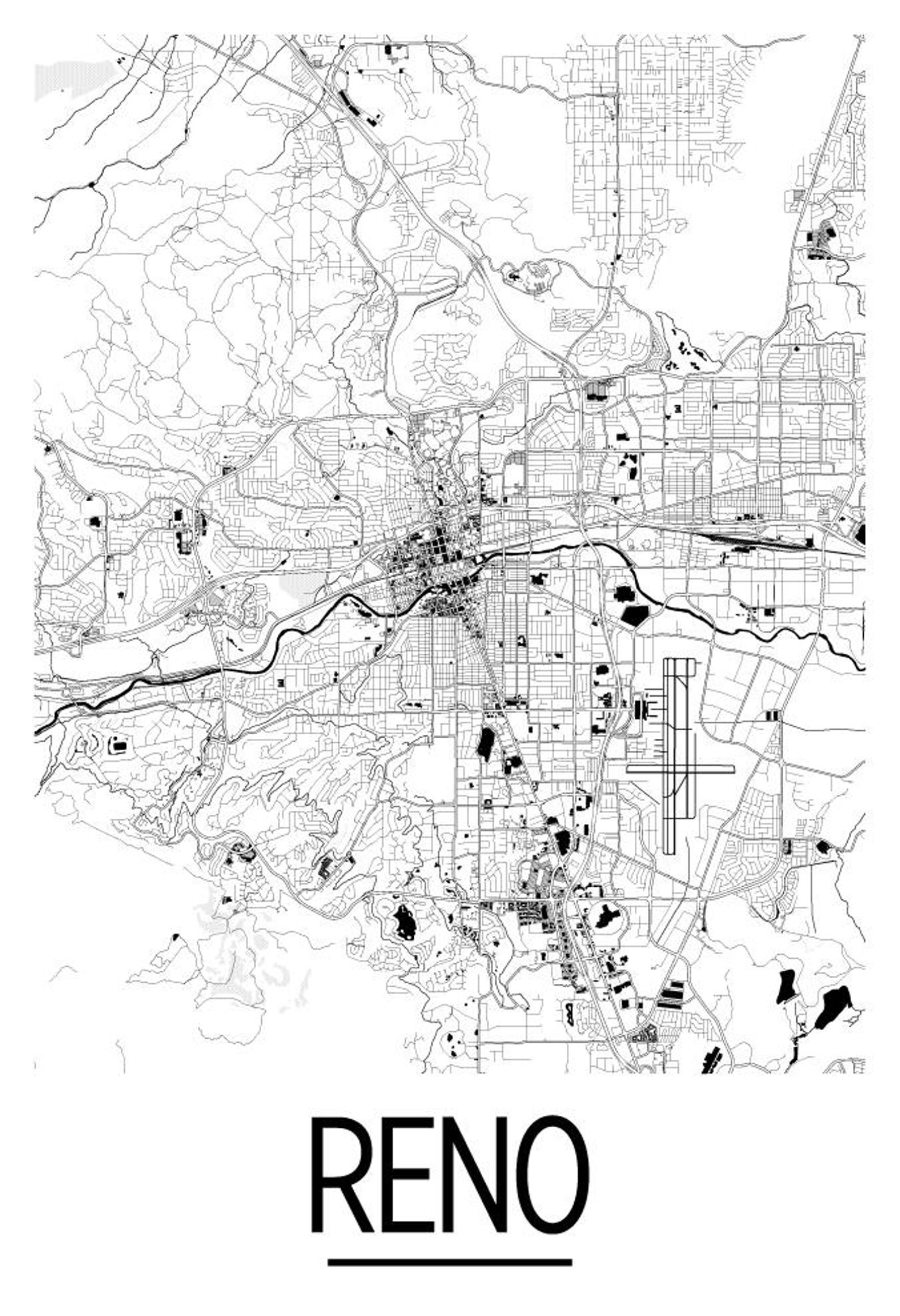 Reno Map Poster Nevada Map Print Art Deco Series - Etsy