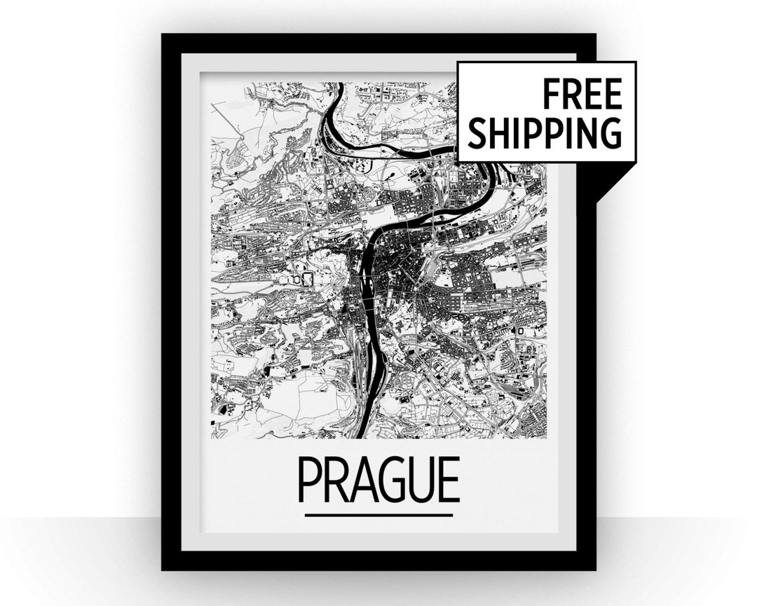 Prague Map Poster - Czech Republic Map Print - Art Deco Series - Etsy