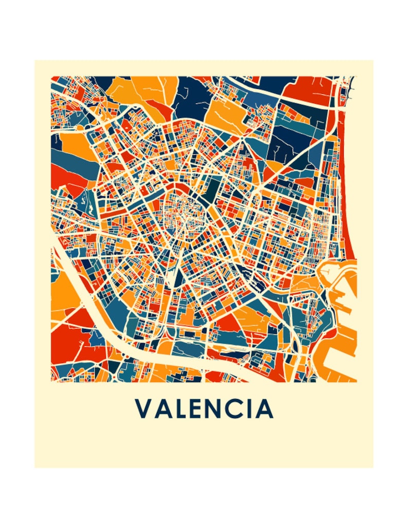 Valencia Map Print Full Color Map Poster | Etsy