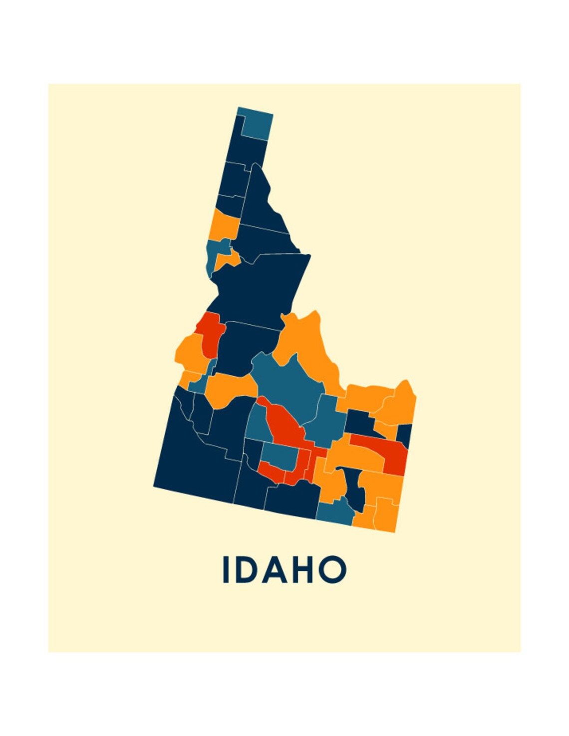 Idaho Map Print - Full Color Map Poster - Etsy