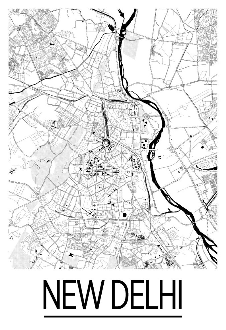 New Delhi Map Poster India Map Print Art Deco Series | Etsy