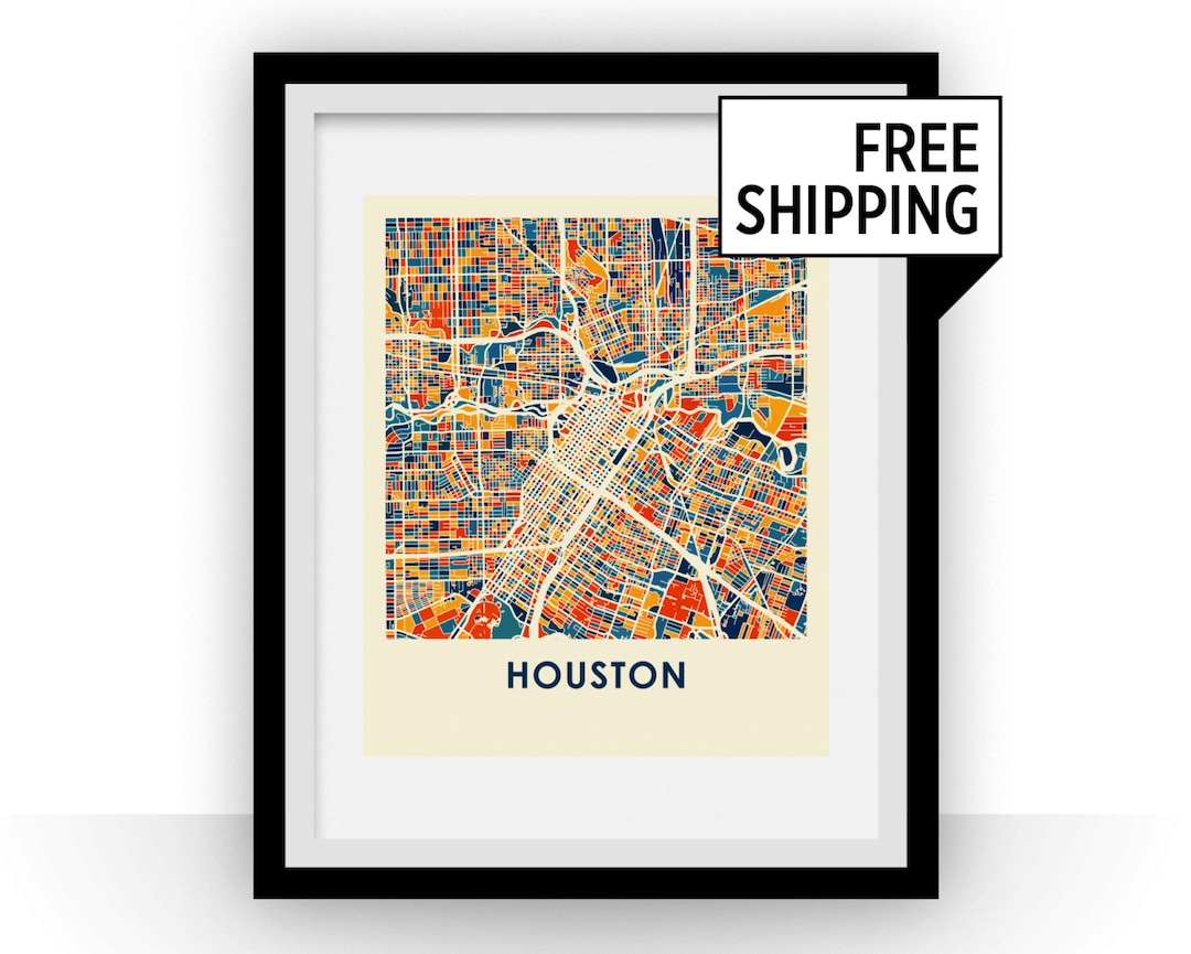 Houston Map Print - Full Color Map Poster - Etsy