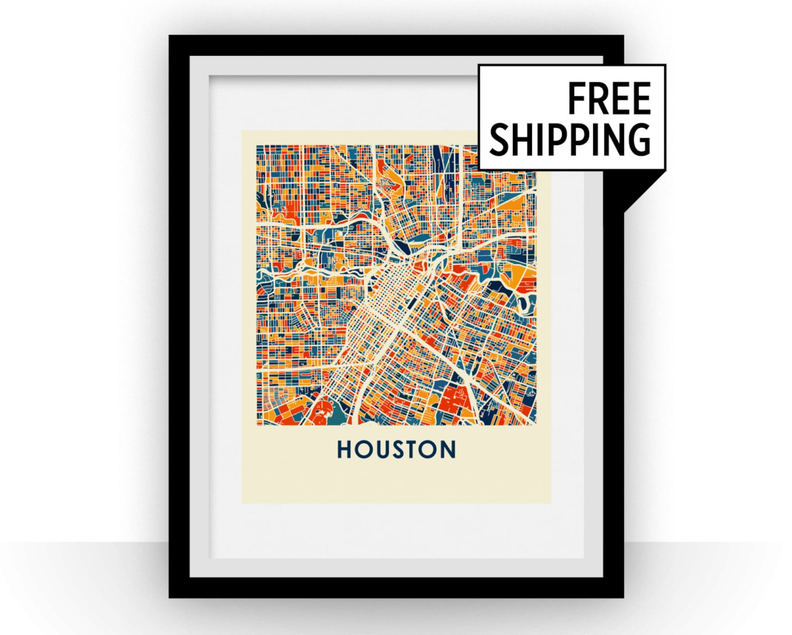Houston Map Print Full Color Map Poster - Etsy