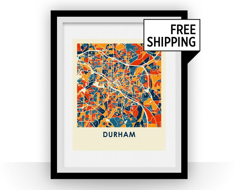 Durham Map Print Full Color Map Poster | Etsy