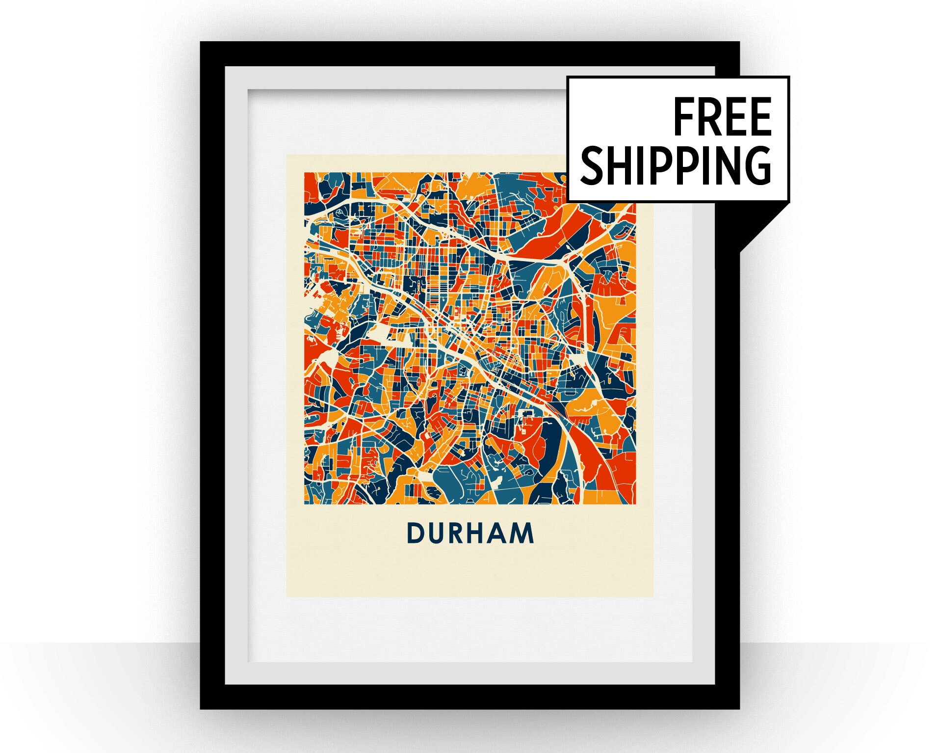 Durham Map Print Full Color Map Poster | Etsy