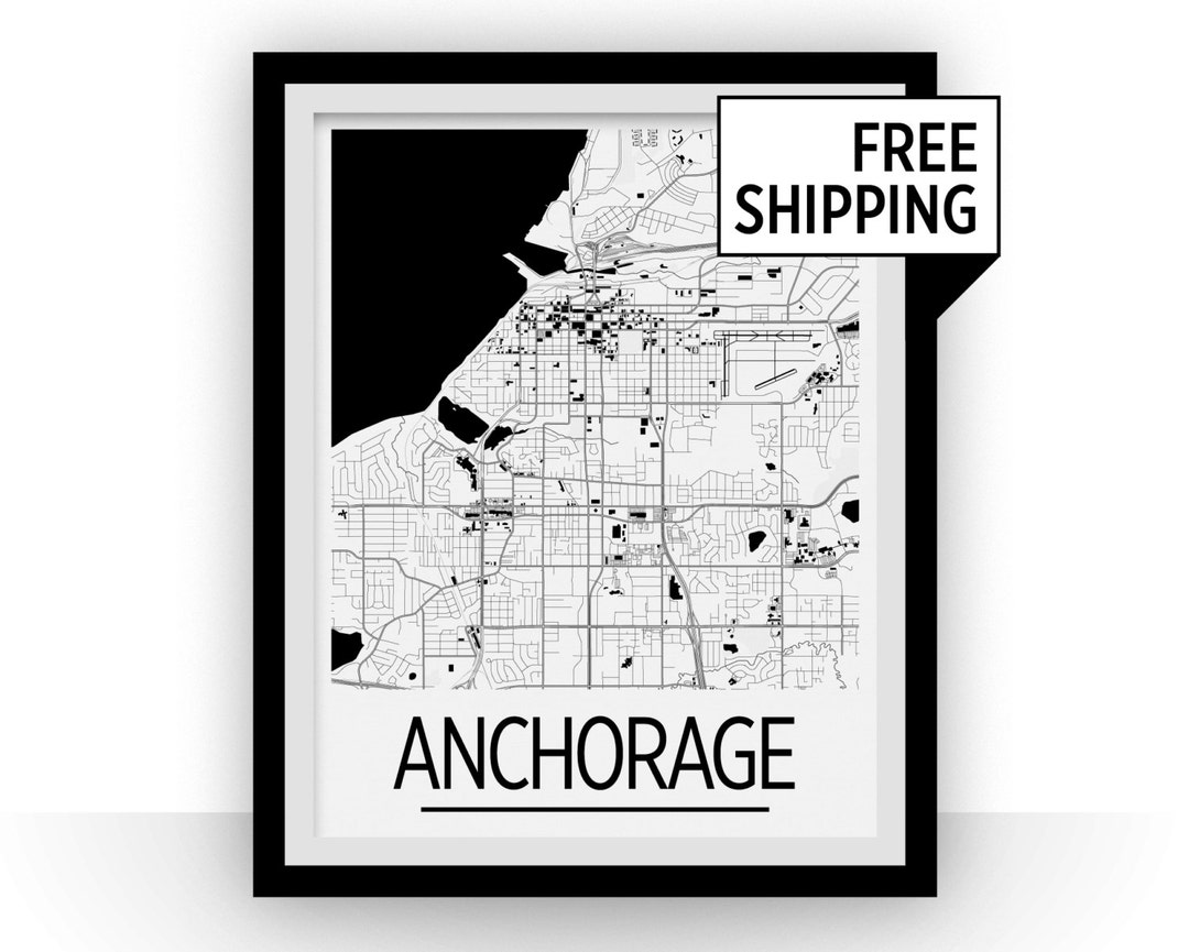 Anchorage Map Poster - Usa Map Print - Art Deco Series - Etsy