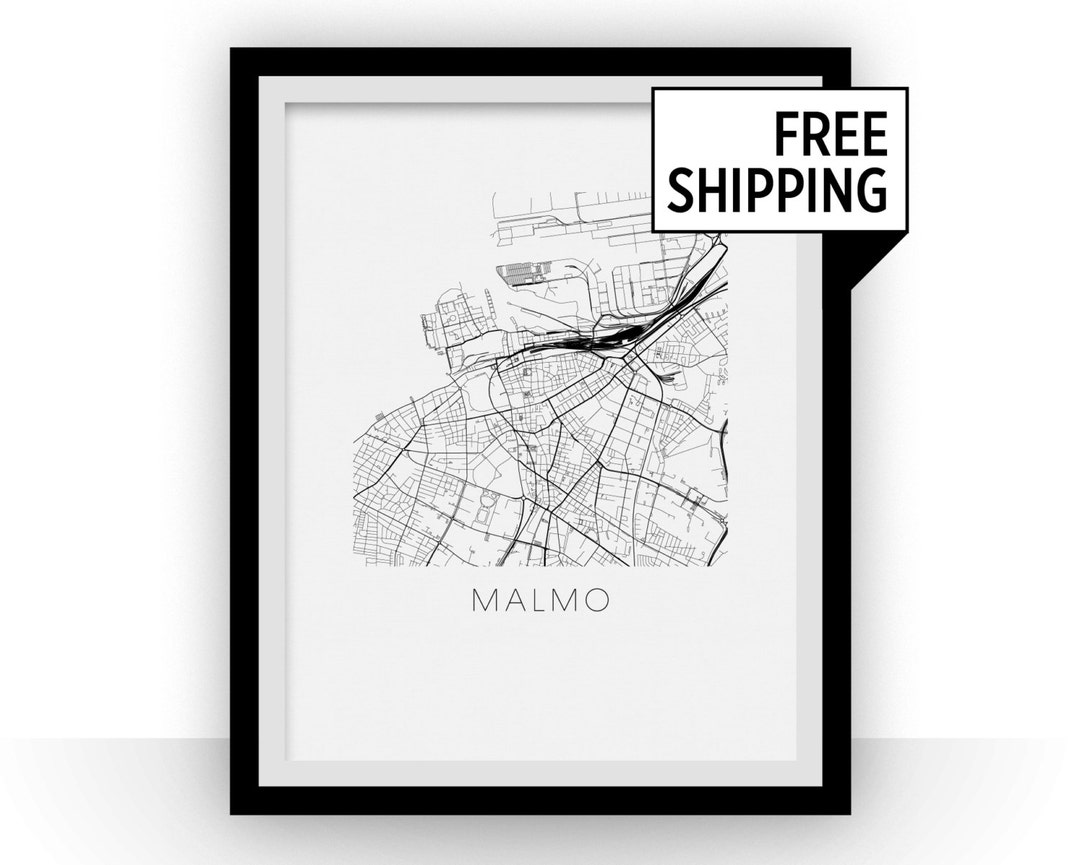 Malmo Map Black and White Print - Sweden Black and White Map Print - Etsy