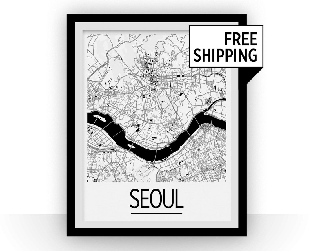 Seoul Map Poster - South Korea Map Print - Art Deco Series - Etsy