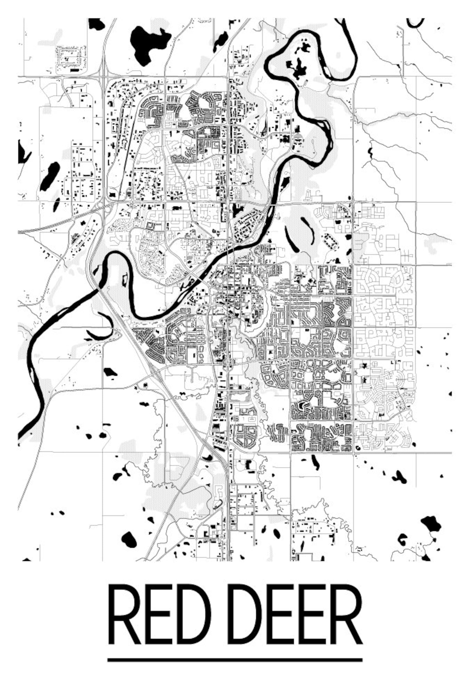 Red Deer Alberta Map Poster Alberta Map Print Art Deco | Etsy
