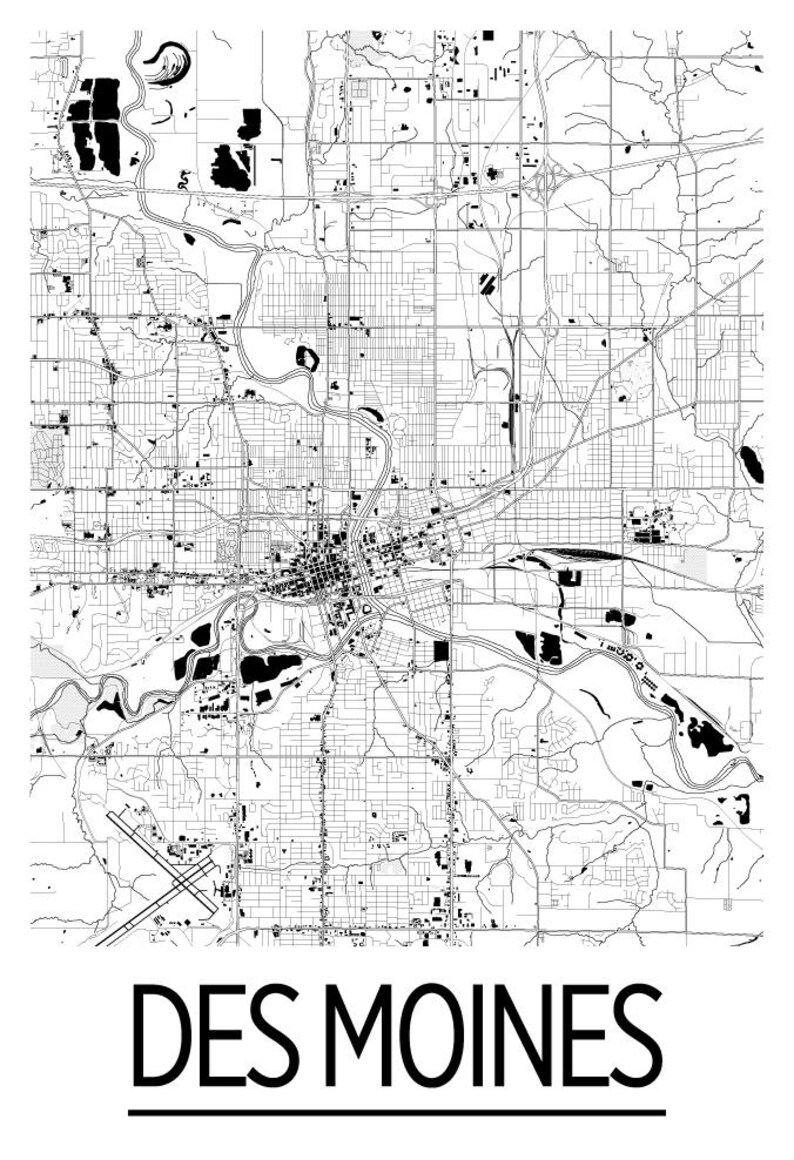 Des Moines Map Poster Iowa Map Print Art Deco Series | Etsy