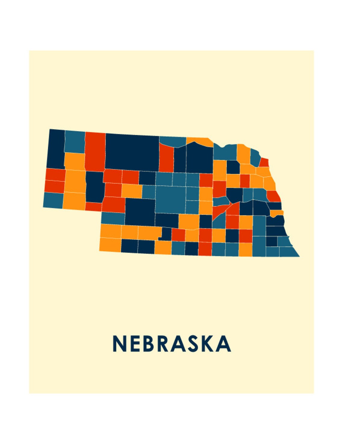 Nebraska Map Print Full Color Map Poster | Etsy
