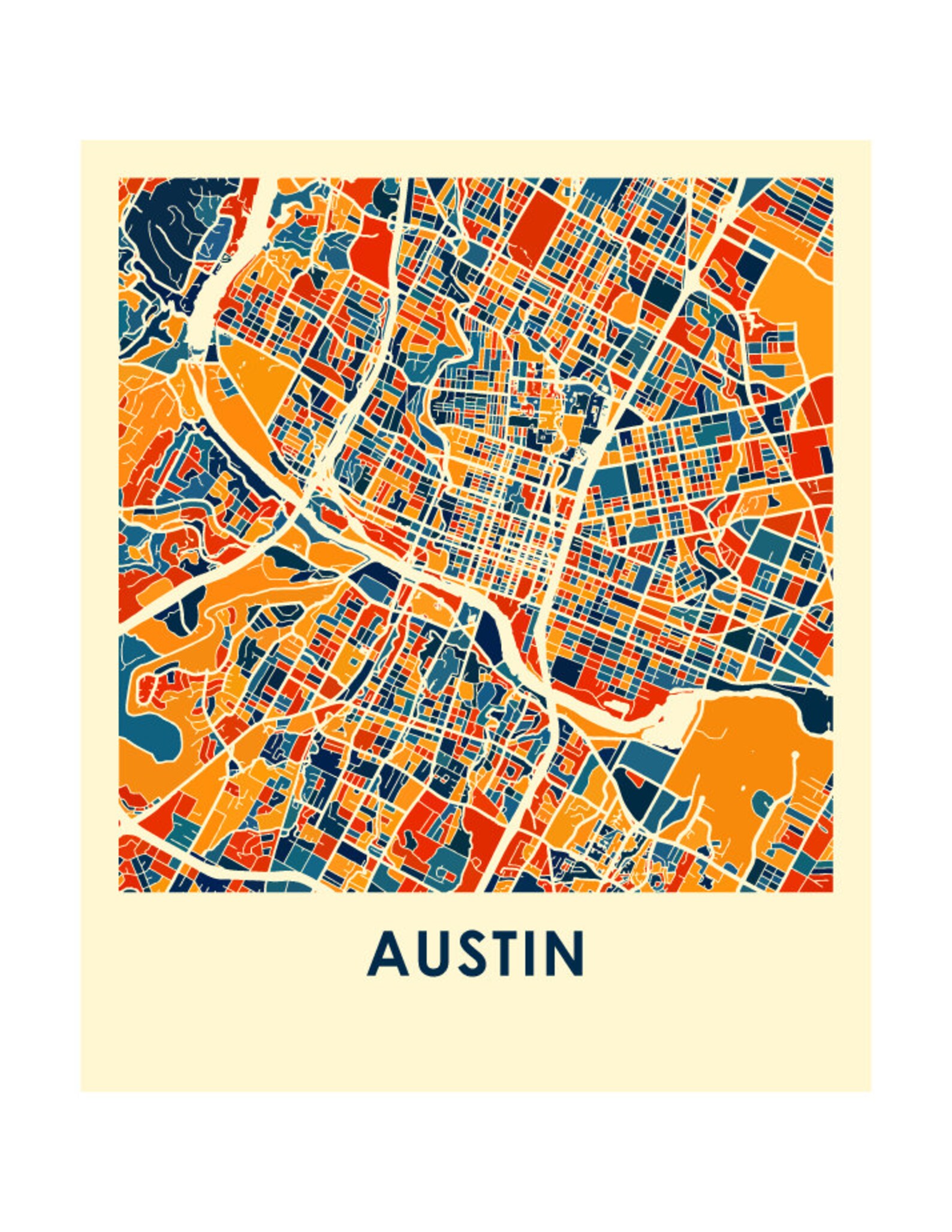 Austin Map Print Full Color Map Poster | Etsy