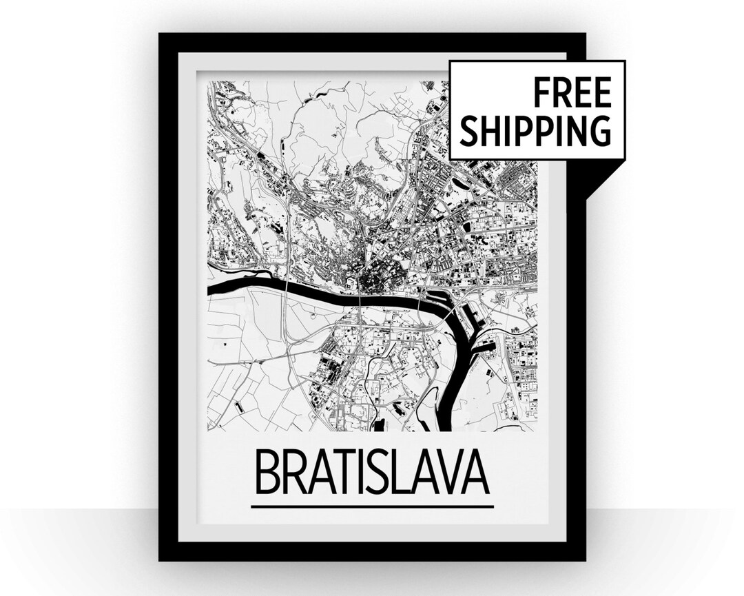 Bratislava Map Poster - Slovakia Map Print - Art Deco Series - Etsy
