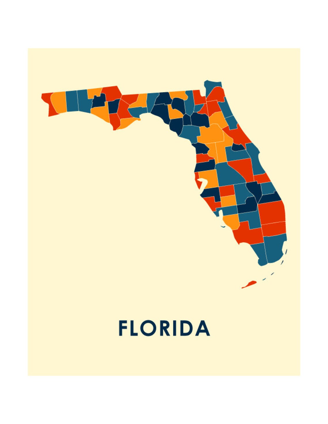 Florida Map Print Full Color Map Poster - Etsy